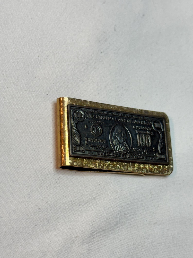 Vintage Gold Money Clip 100 Dollar Bill Design Slim Metal Cash Holder ...