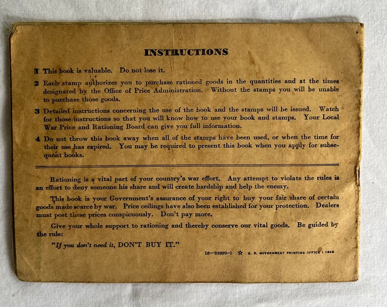 WWII-1943-U.S. Civilian War Ration Book-book Number Three - Etsy