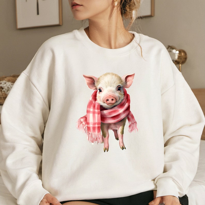 Cute Pig Wearing a Scarf Classic Adult Unisex Sweatshirt, Farming Shirt ...
