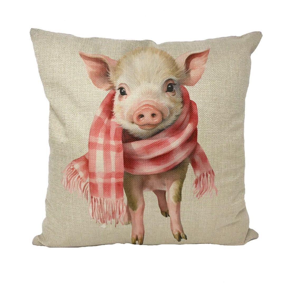 Cute Pig Pillow, Adorable Piglet Wearing a Scarf Throw Pillow With ...