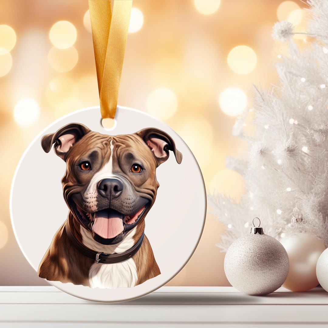 Staffordshire Bull Terrier Ceramic Ornament Staffy Xmas Bauble ...