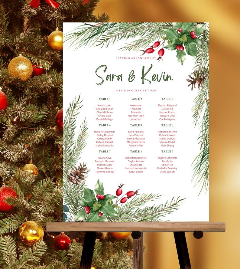 Christmas Wedding Seating Sign, Seating Chart Plan Poster, Holiday ...