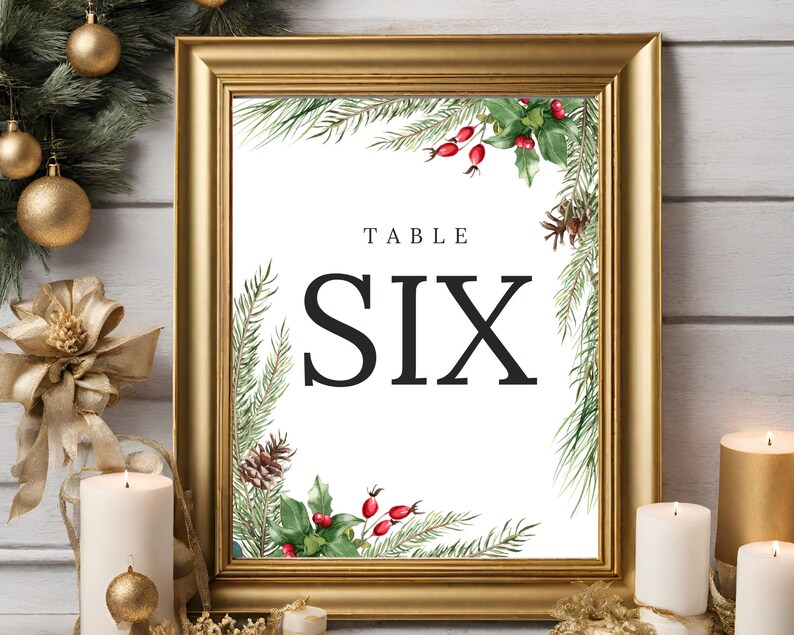 Christmas Table Number Card, Christmas Wedding Table Cards, Table ...