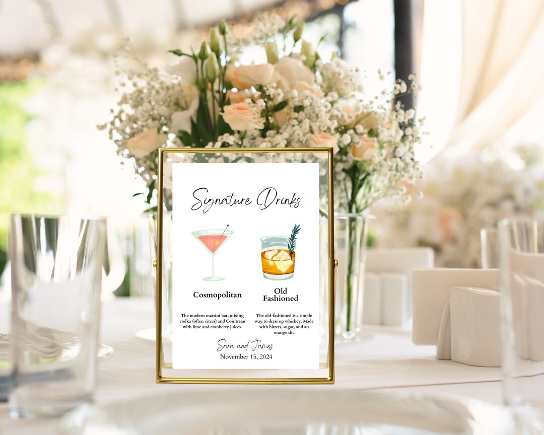 Wedding Signature Cocktails Menu Sign, Wedding Drink Sign, Bar Menu ...