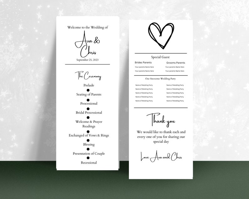 Wedding Program Template, Elegant Wedding Ceremony Program, Instant ...