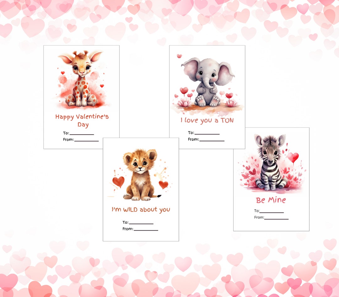 Printable Animal Valentine's Day Cards, Classroom Valentine's Day Card ...