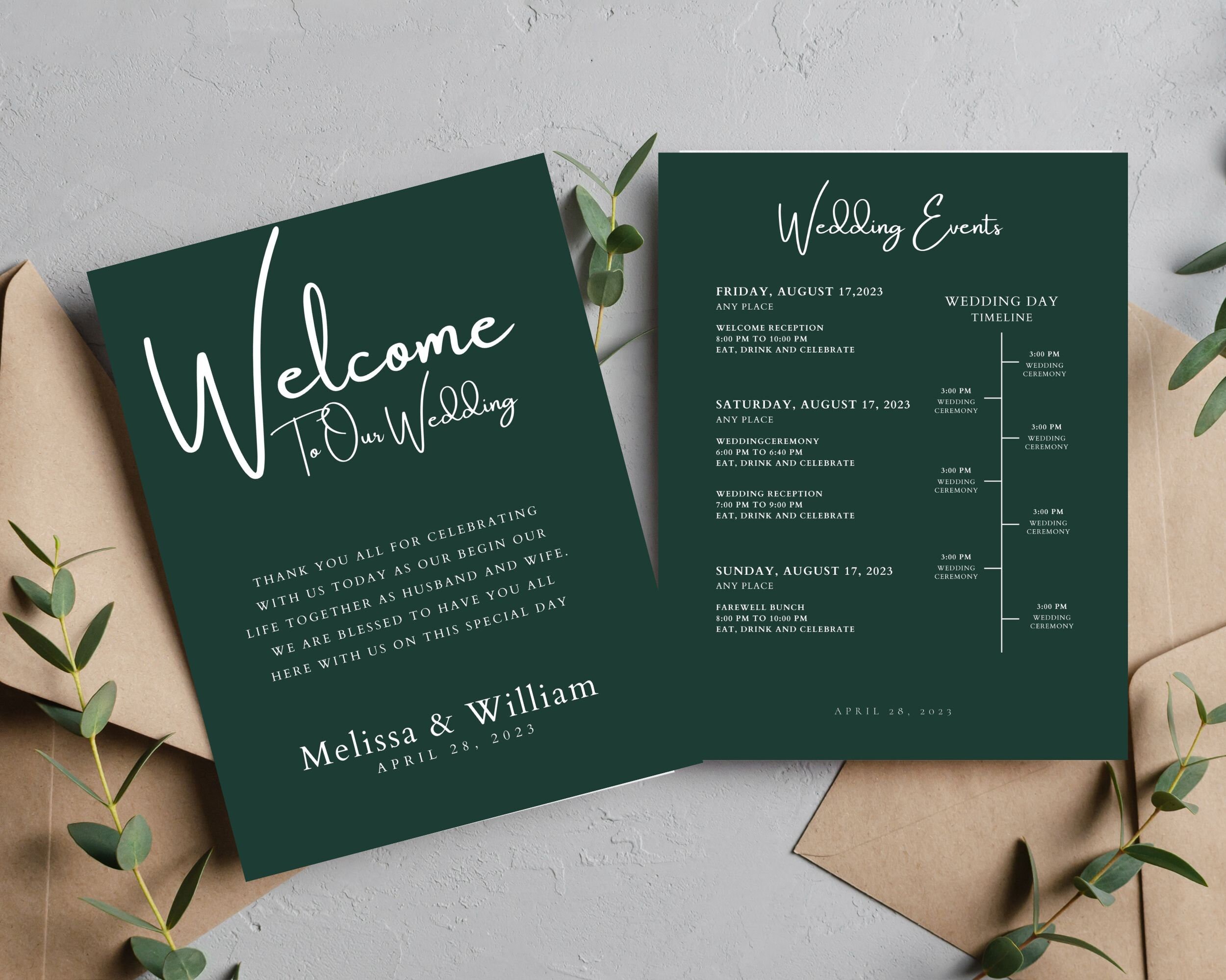 Wedding Timeline Template Emerald Green, Wedding Itinerary, Wedding Day ...