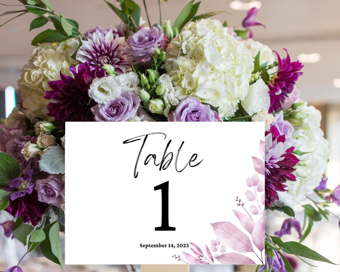 Purple Floral Table Sign, Modern Wedding Sign Printable, Wedding Table ...
