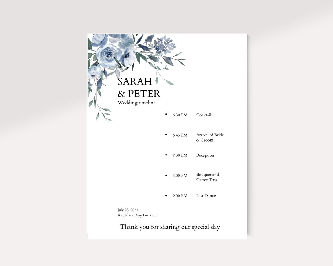 Wedding Timeline Template, Wedding Itinerary, Order of Events, Instant ...