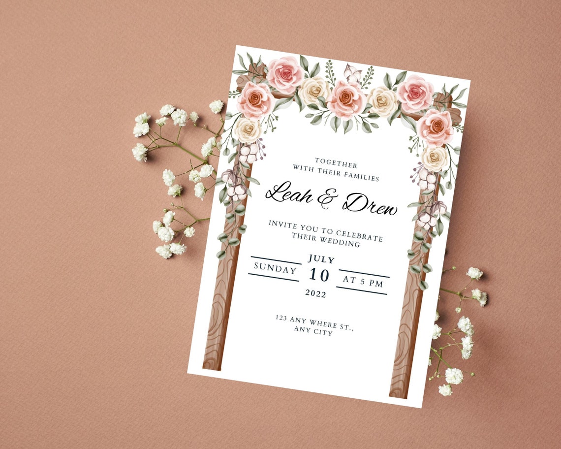 Boho Rustic Wedding Invitation Set, Country Wedding Template, Instant ...