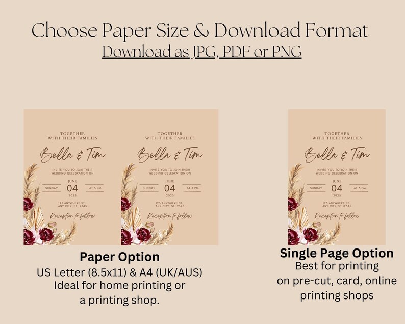 Wedding Invitation and Reply Card Templates Burgundy Wedding - Etsy