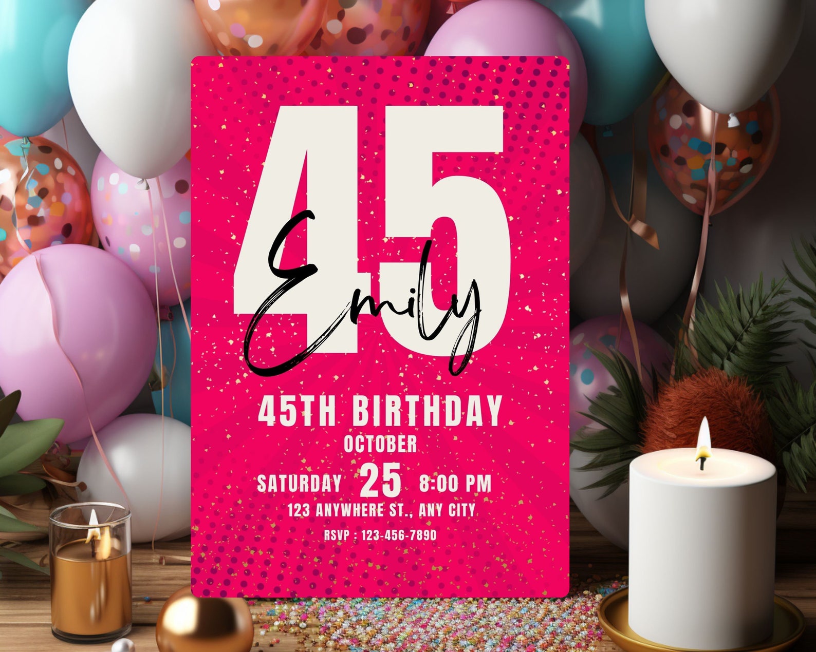 Editable 45th Birthday Party Invitation, Surprise Party Invitation ...