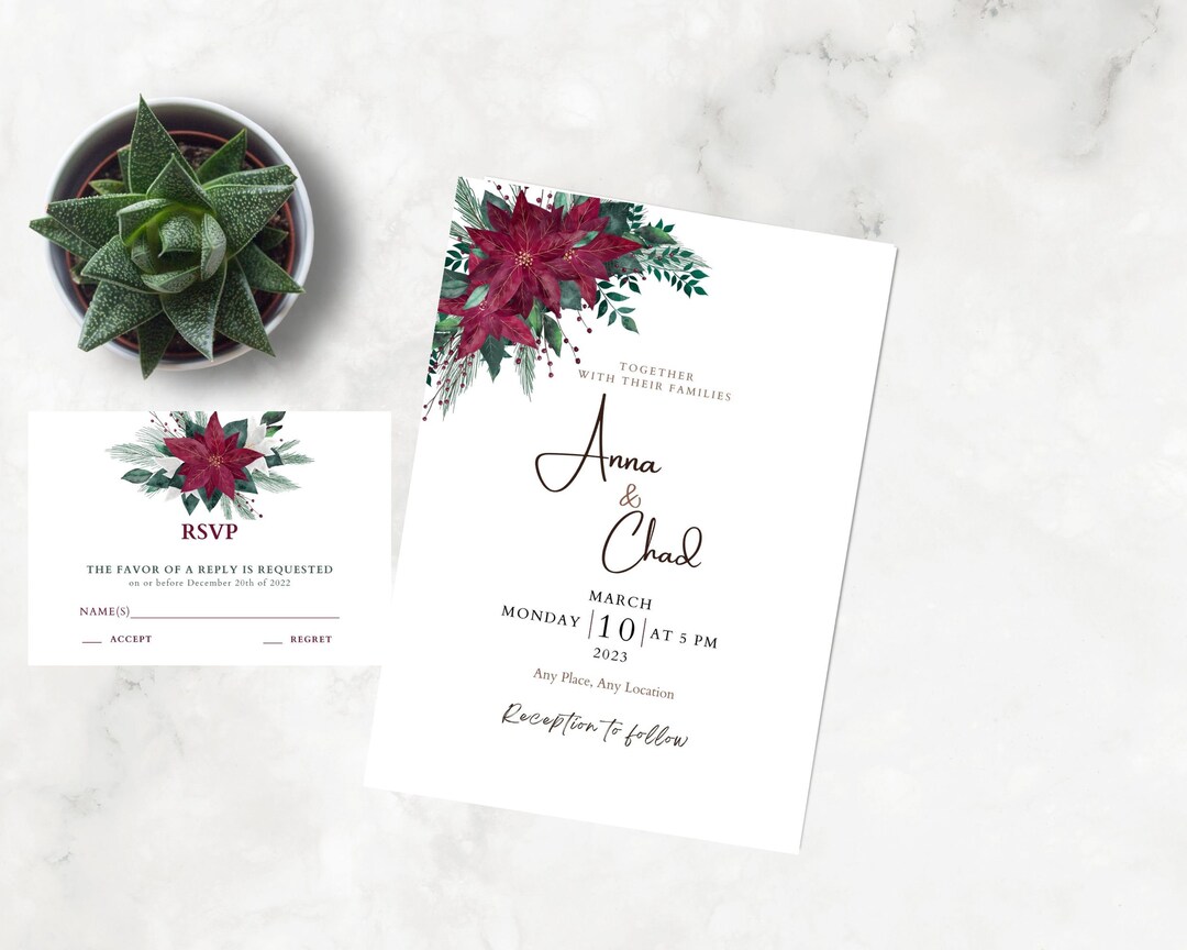 Winter Wedding Invitation, Christmas Wedding, Holiday Wedding ...