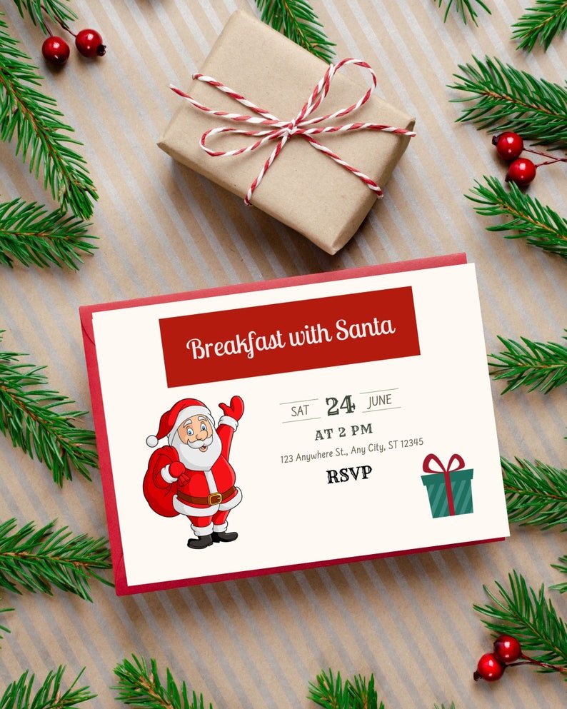 Editable Breakfast With Santa Invitation, Christmas Party Meet and ...