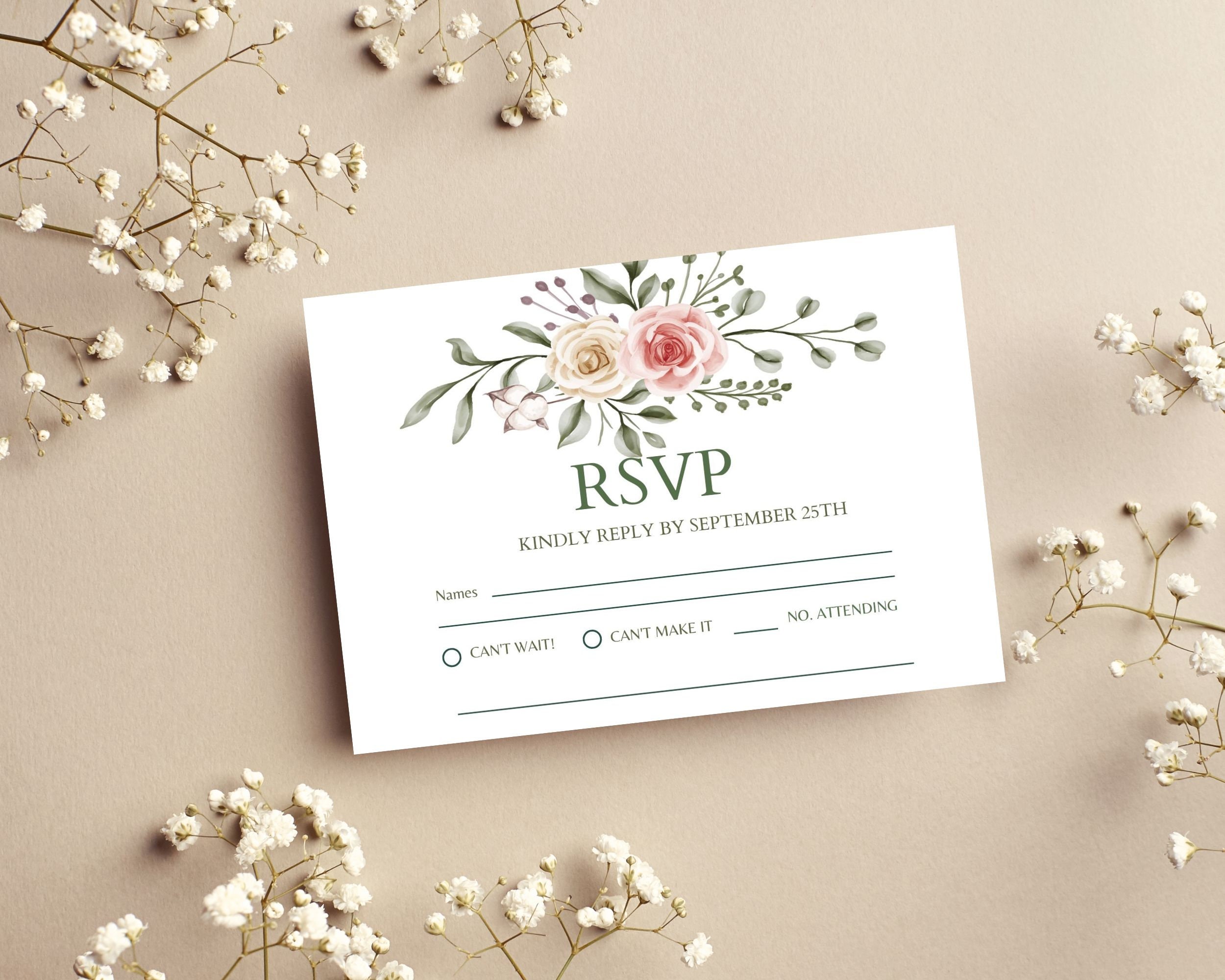 Boho Rustic Wedding Invitation Set, Country Wedding Template, Instant ...