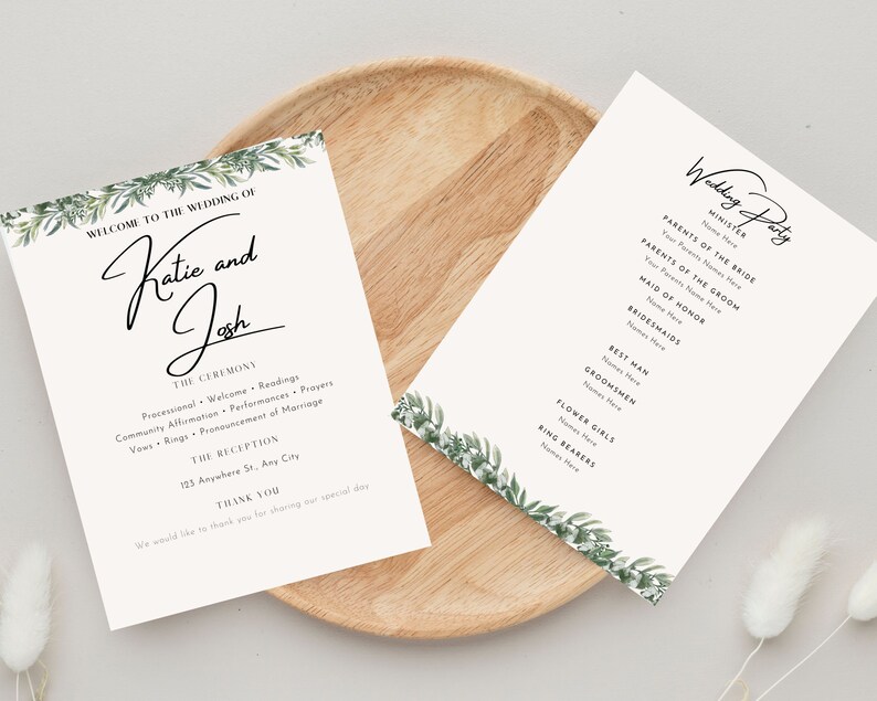Wedding Program Template, Ceremony Program, Printable Program Instant Download, Editable ...