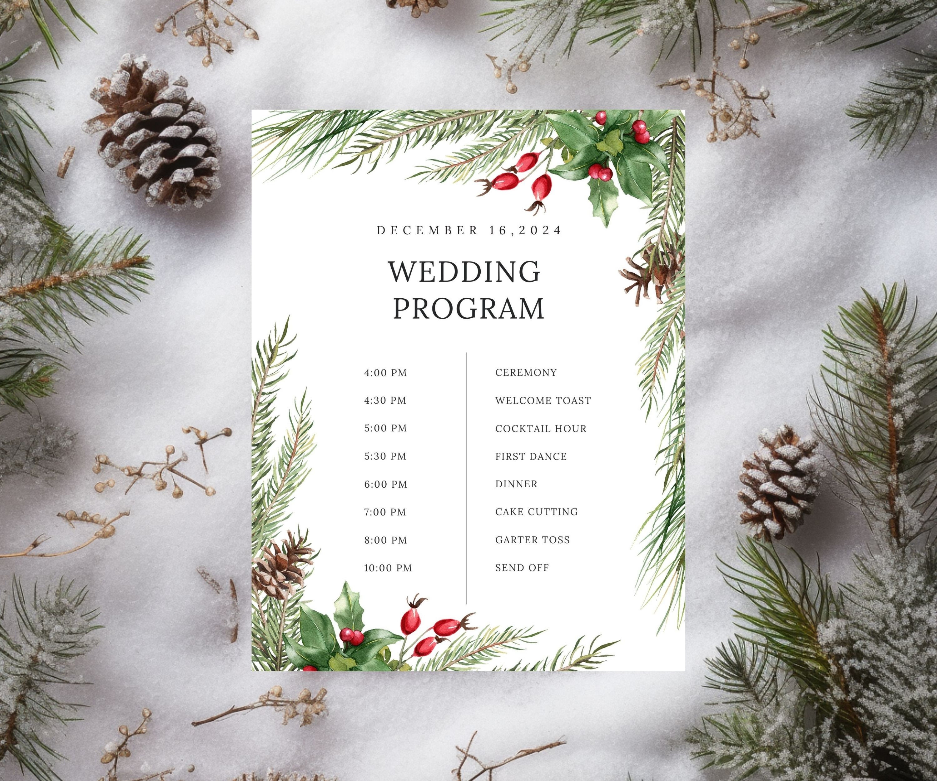 Wedding Program Template, Wedding Ceremony, Christmas Wedding Program ...
