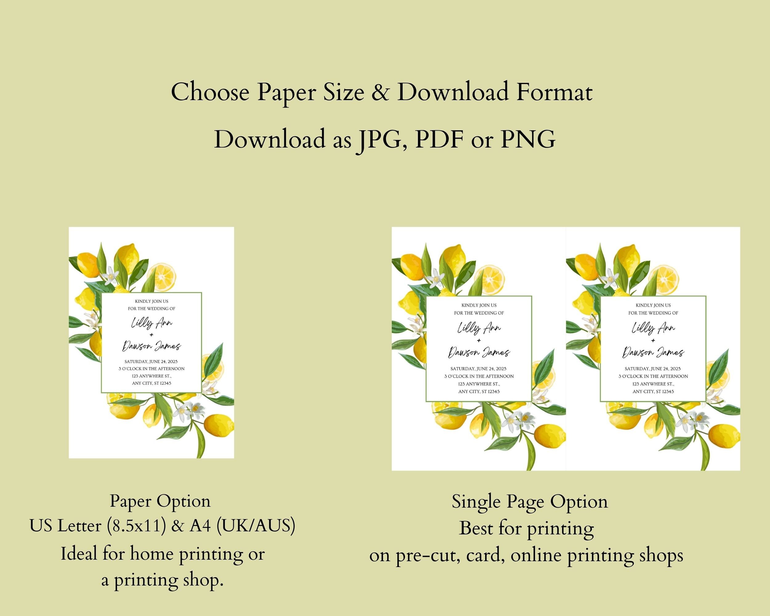 Lemon Wedding Invitation Set Template, Citrus Wedding Invitation ...