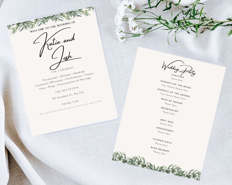 Wedding Program Template, Ceremony Program, Printable Program Instant Download, Editable ...