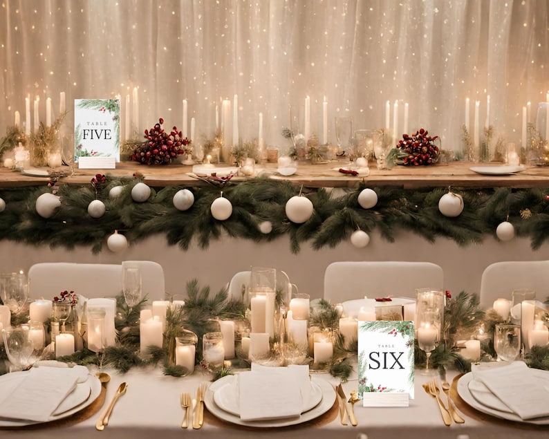 Christmas Table Number Card, Christmas Wedding Table Cards, Table ...