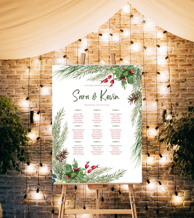 Christmas Wedding Seating Sign, Seating Chart Plan Poster, Holiday ...