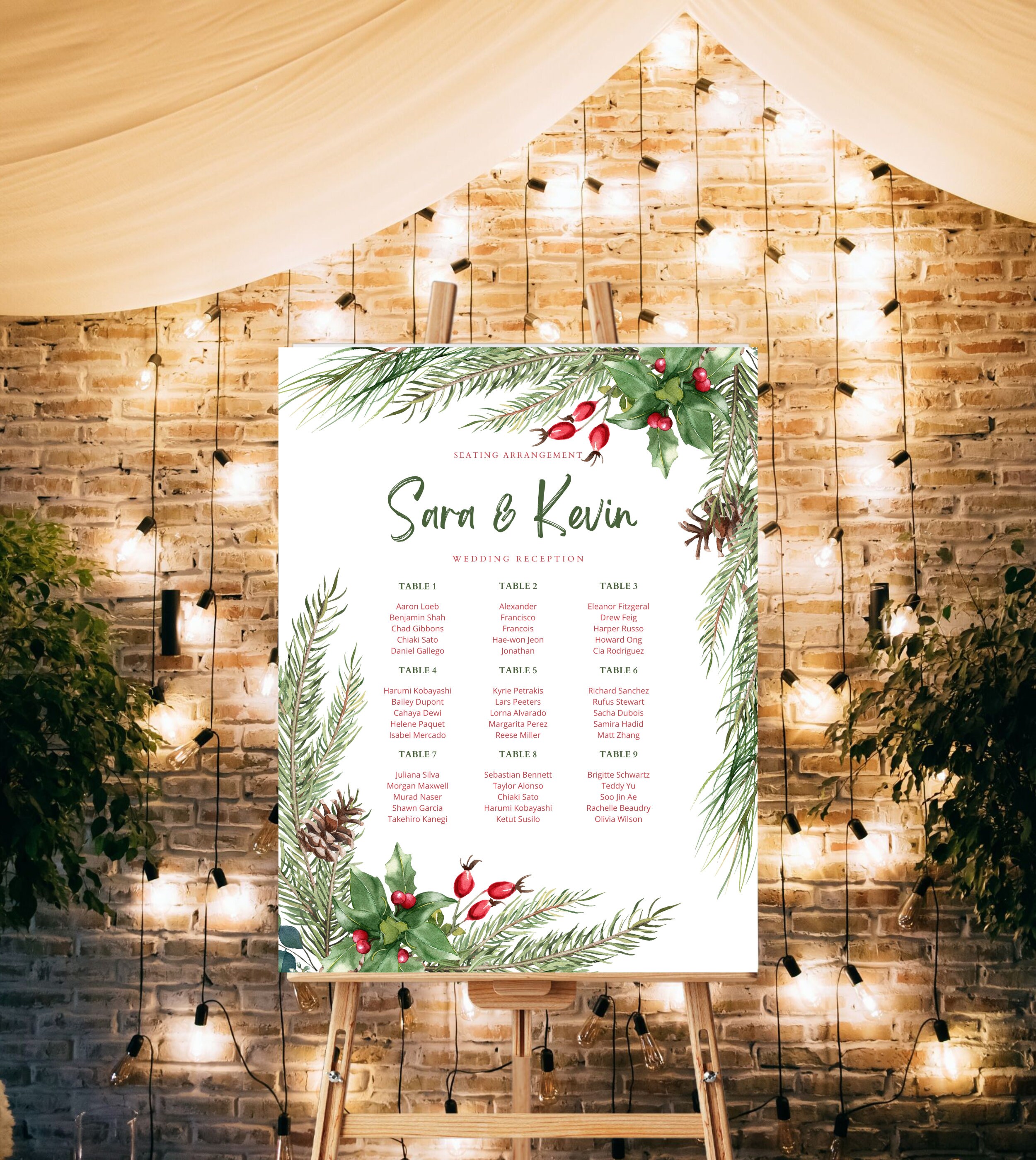Christmas Wedding Seating Sign, Seating Chart Plan Poster, Holiday ...