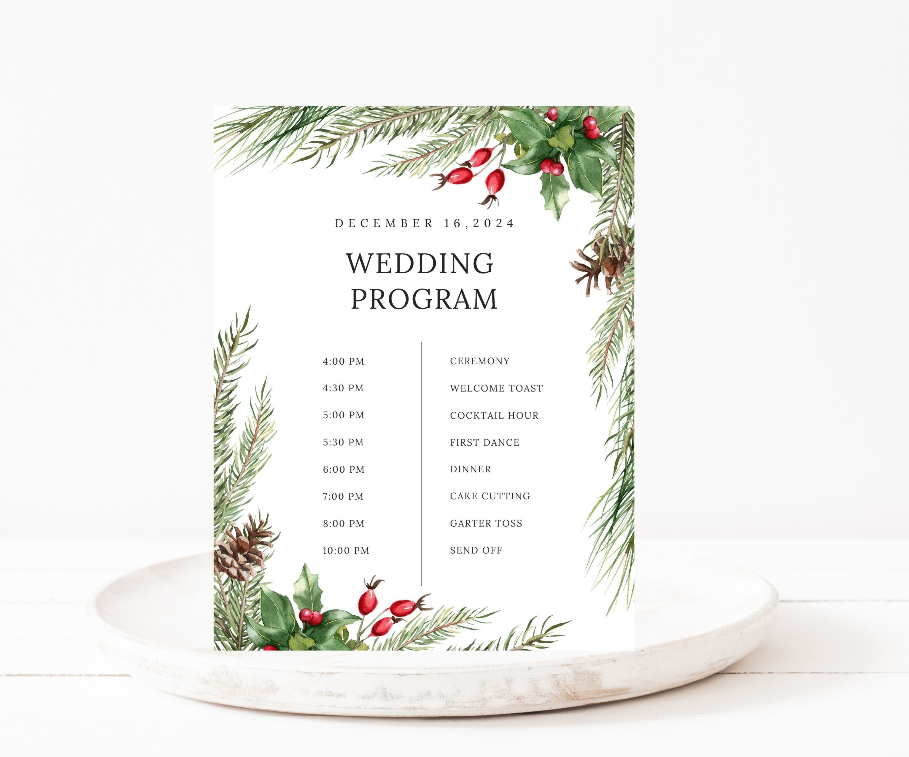 Wedding Program Template, Wedding Ceremony, Christmas Wedding Program ...