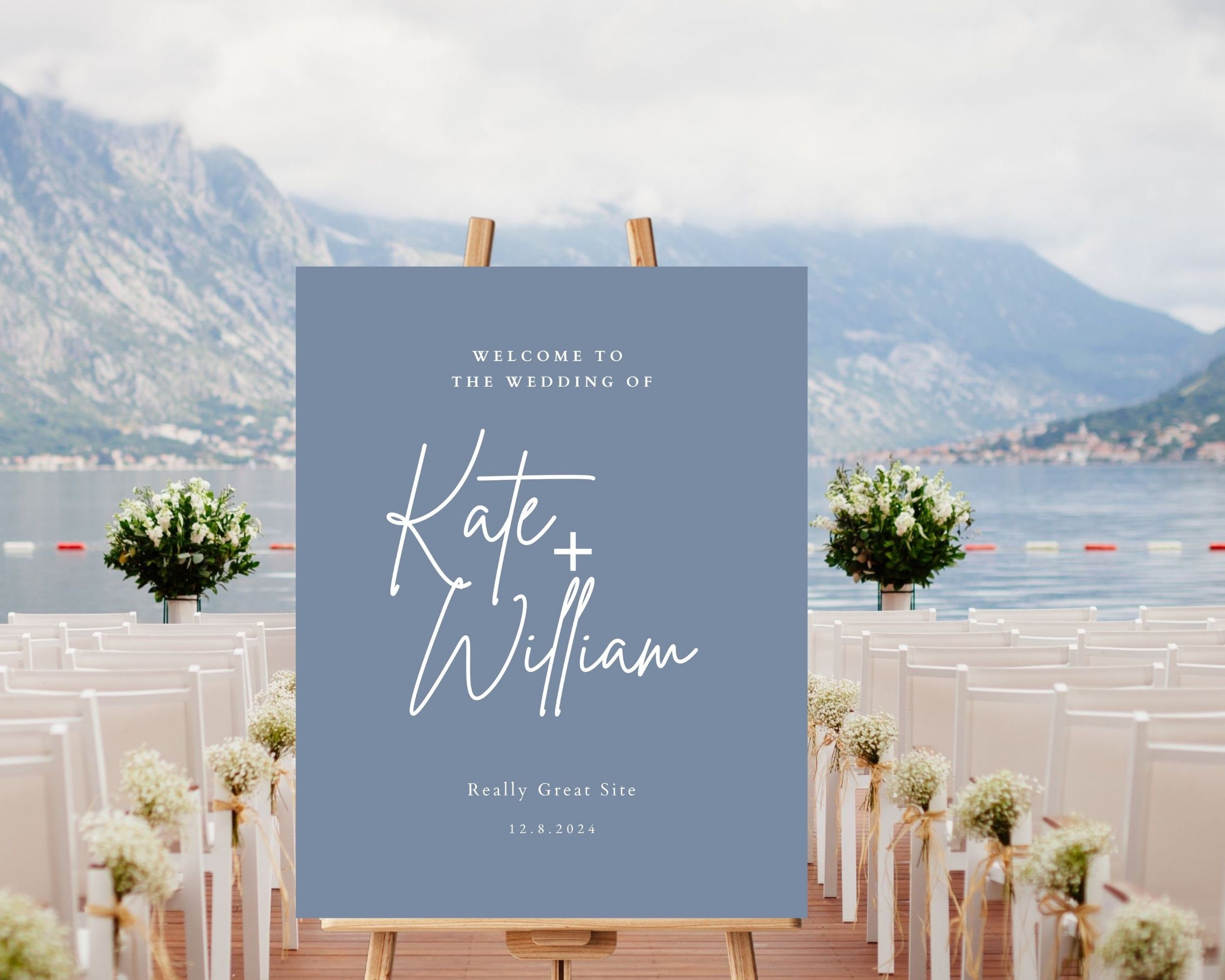 Dusty Blue Wedding Welcome Sign, Wedding Sign Template Printable Poster ...