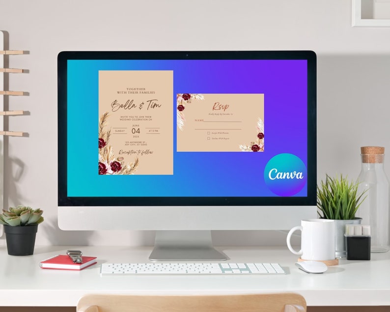 Wedding Invitation and Reply Card Templates Burgundy Wedding - Etsy