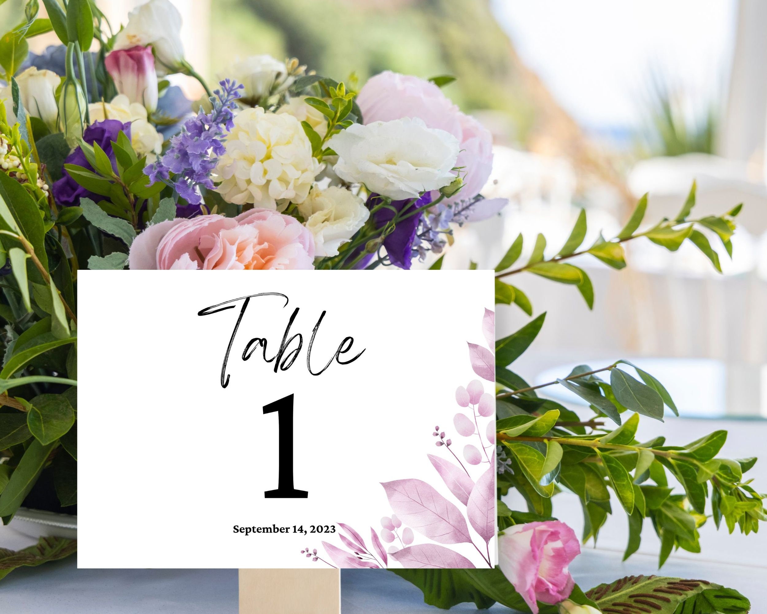 Purple Floral Table Sign, Modern Wedding Sign Printable, Wedding Table ...