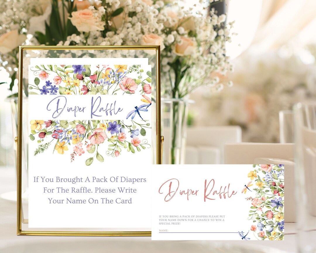 Wildflower Diaper Raffle Sign With Name Card, Editable Printable ...