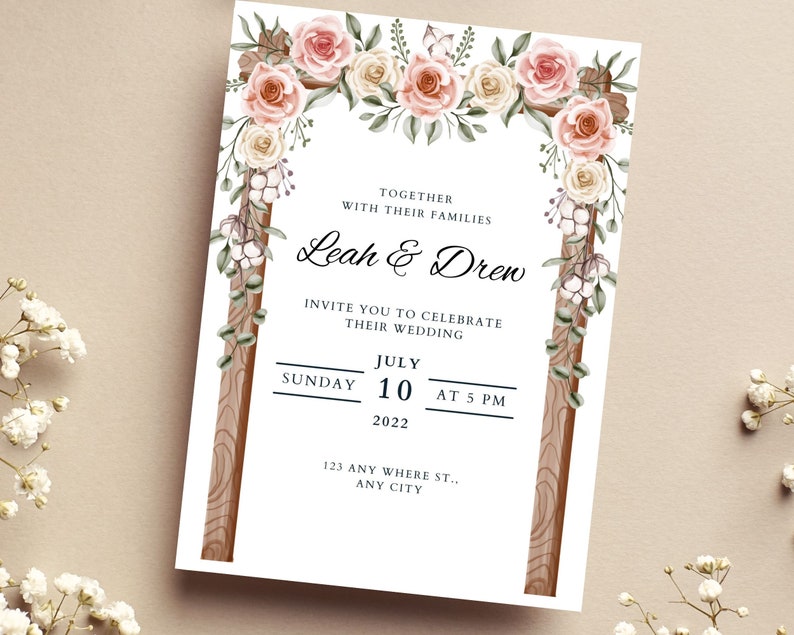 Boho Rustic Wedding Invitation Set, Country Wedding Template, Instant ...