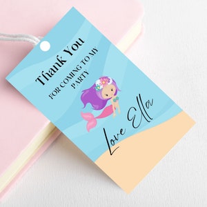Editable Mermaid Favor Tags Birthday Thank You Tags Under the Sea Gift ...