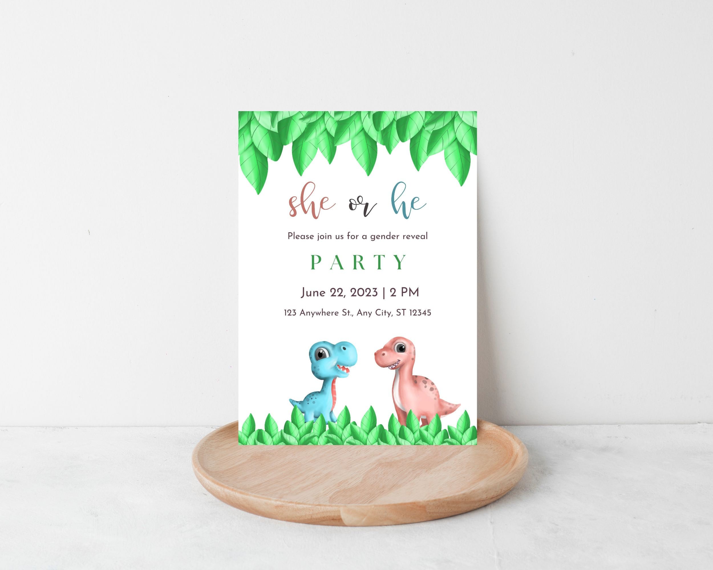 Dino Gender Reveal Invitation, Dinosaur Gender Reveal Party Invite ...