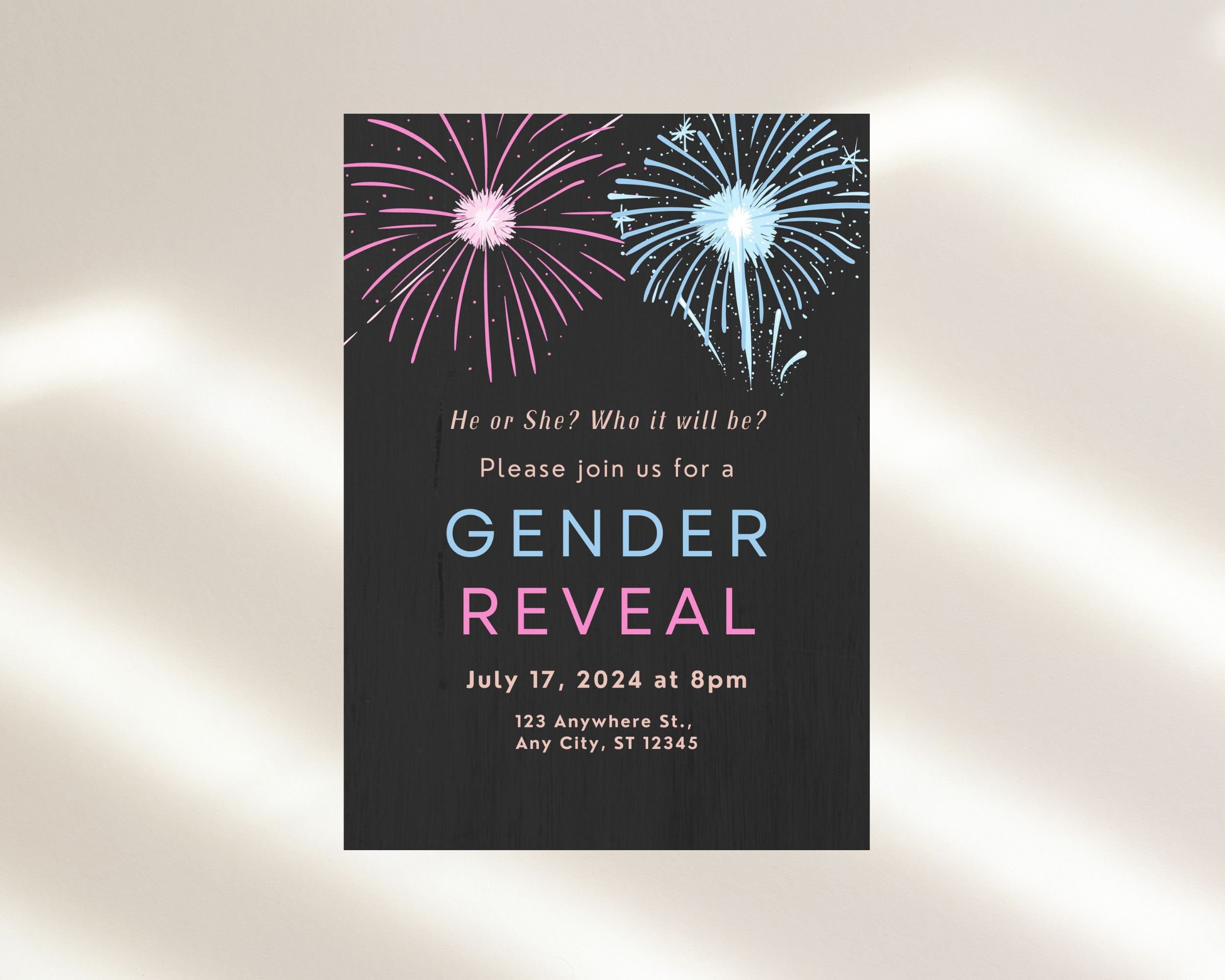 Firework Gender Reveal Invitation Blue and Pink Firecracker - Etsy