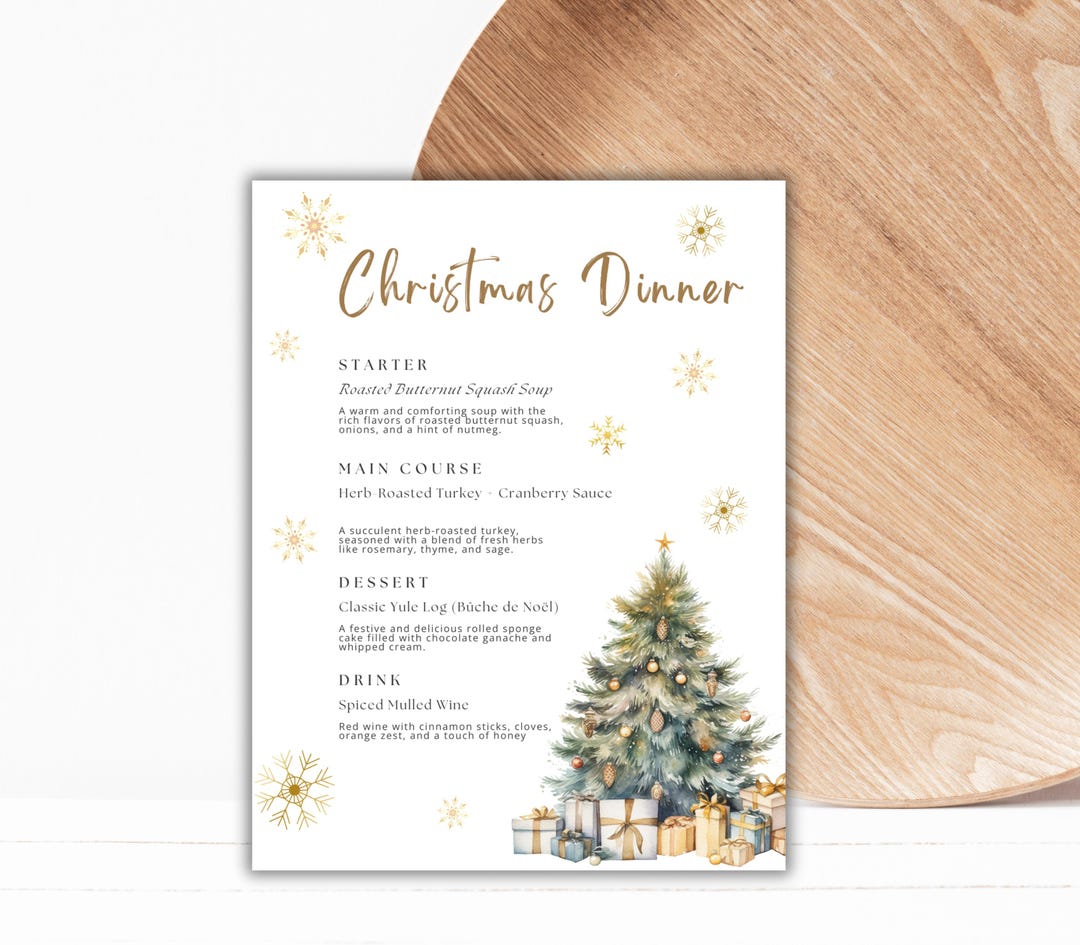 Editable Christmas Dinner Menu Template, Holiday Menu Card, Instant ...