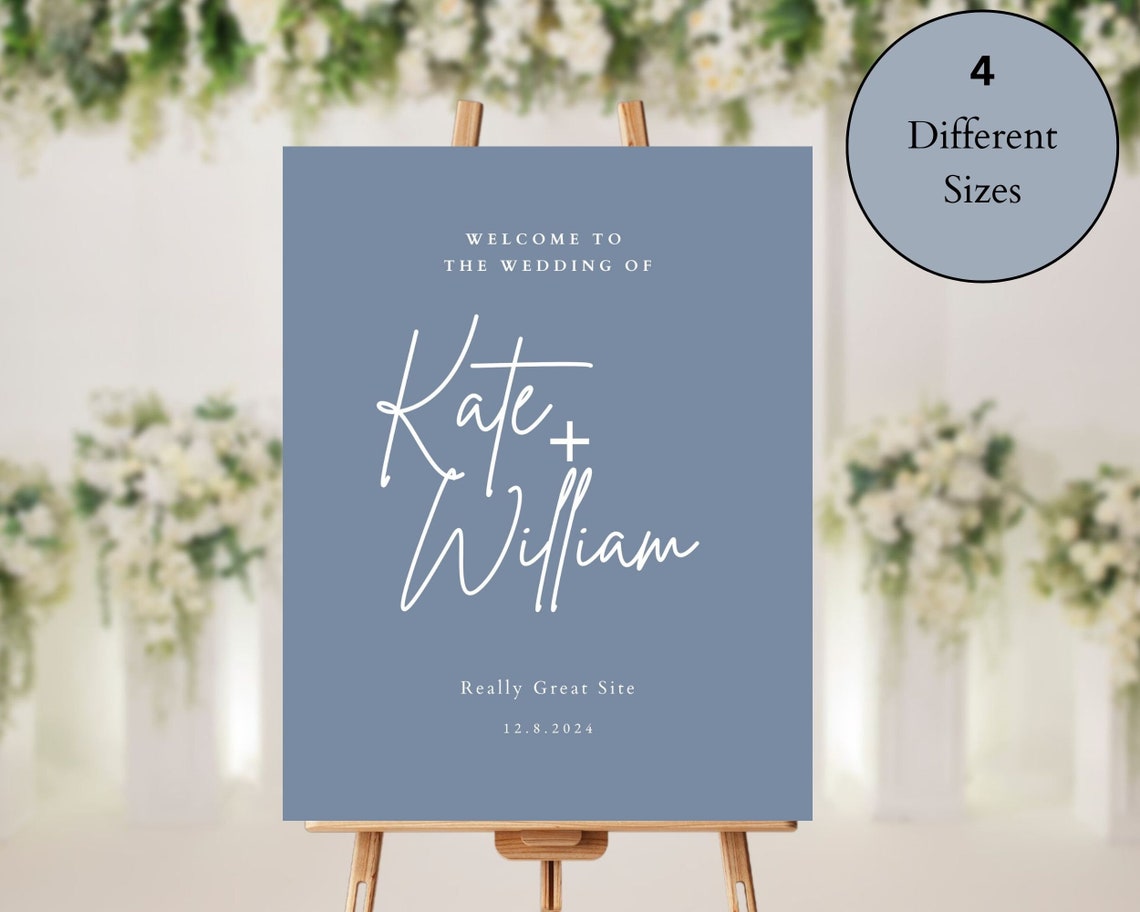 Dusty Blue Wedding Welcome Sign, Wedding Sign Template Printable Poster ...