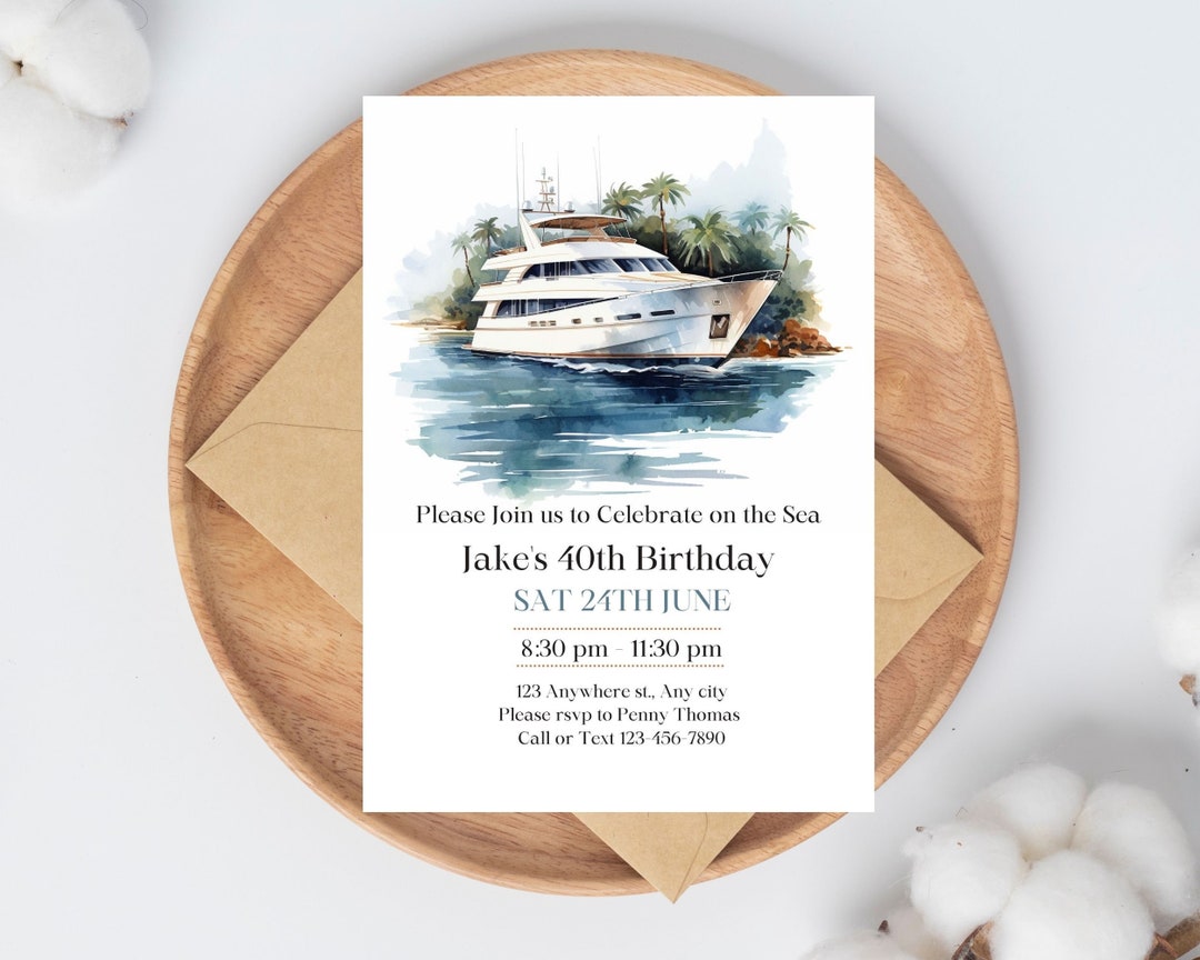 Yacht Birthday Party Invitation Template, Editable Yacht Birthday Party ...