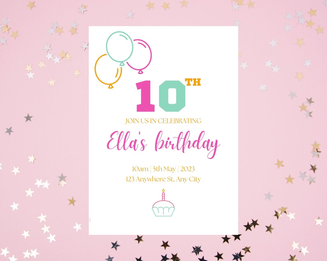 10th Birthday Invitation Template, Editable Invitation, Printable ...