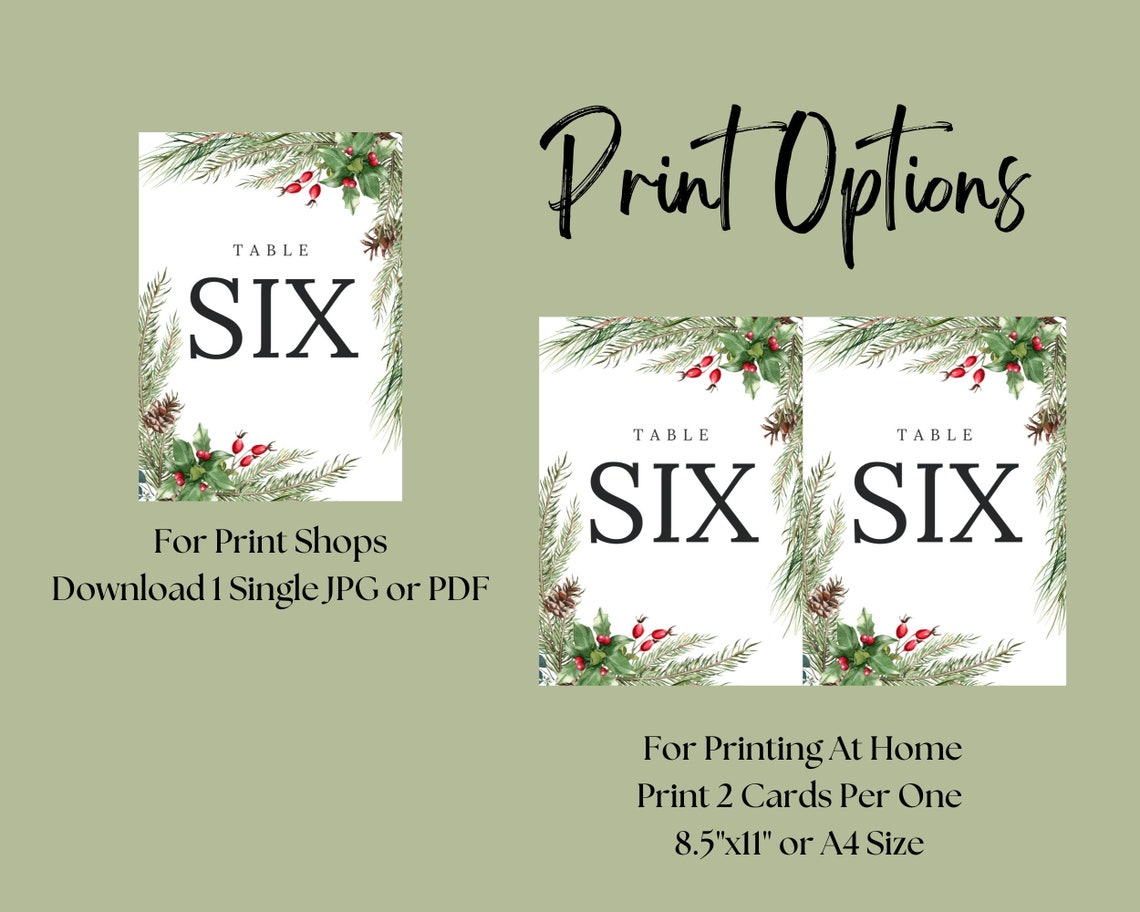 Christmas Table Number Card Christmas Wedding Table Cards - Etsy