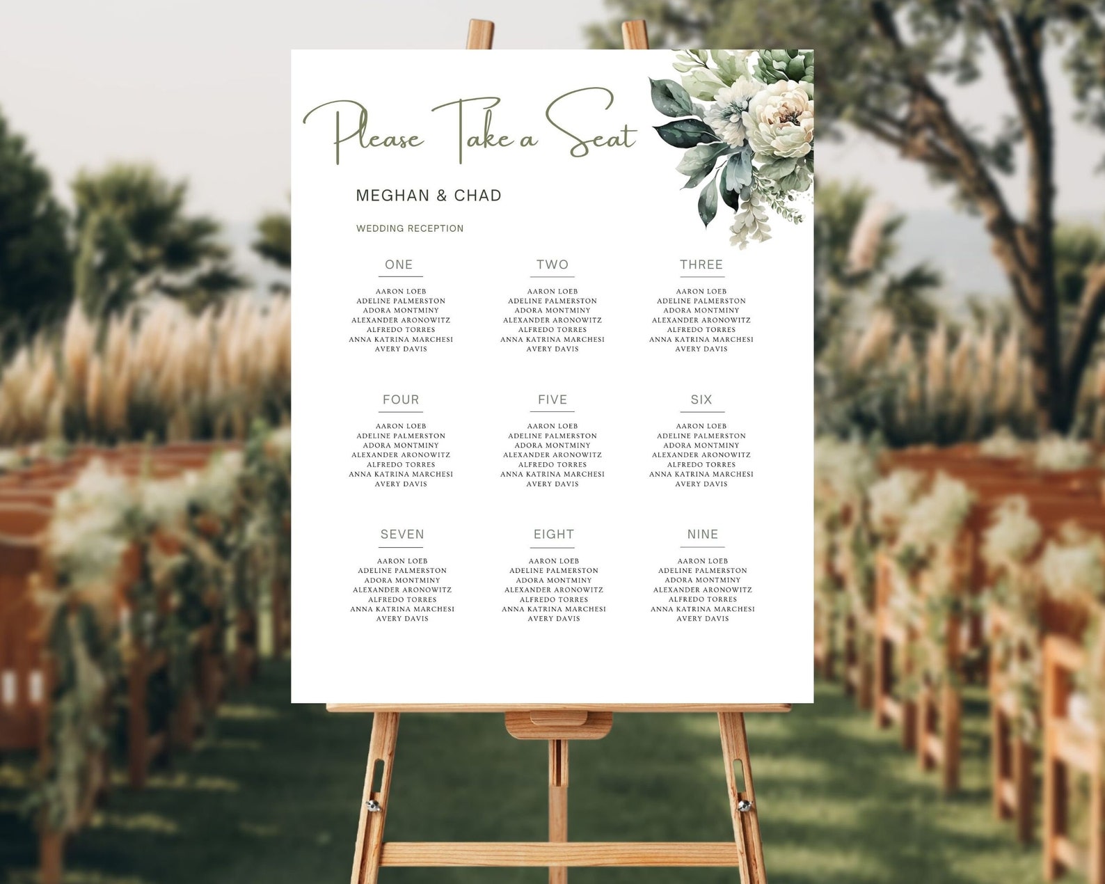 Greenery Seating Chart Template, Seating Chart Alphabetical, Wedding ...