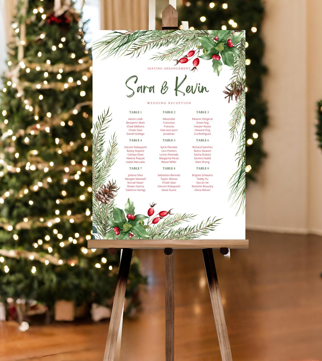 Christmas Wedding Seating Sign, Seating Chart Plan Poster, Holiday ...