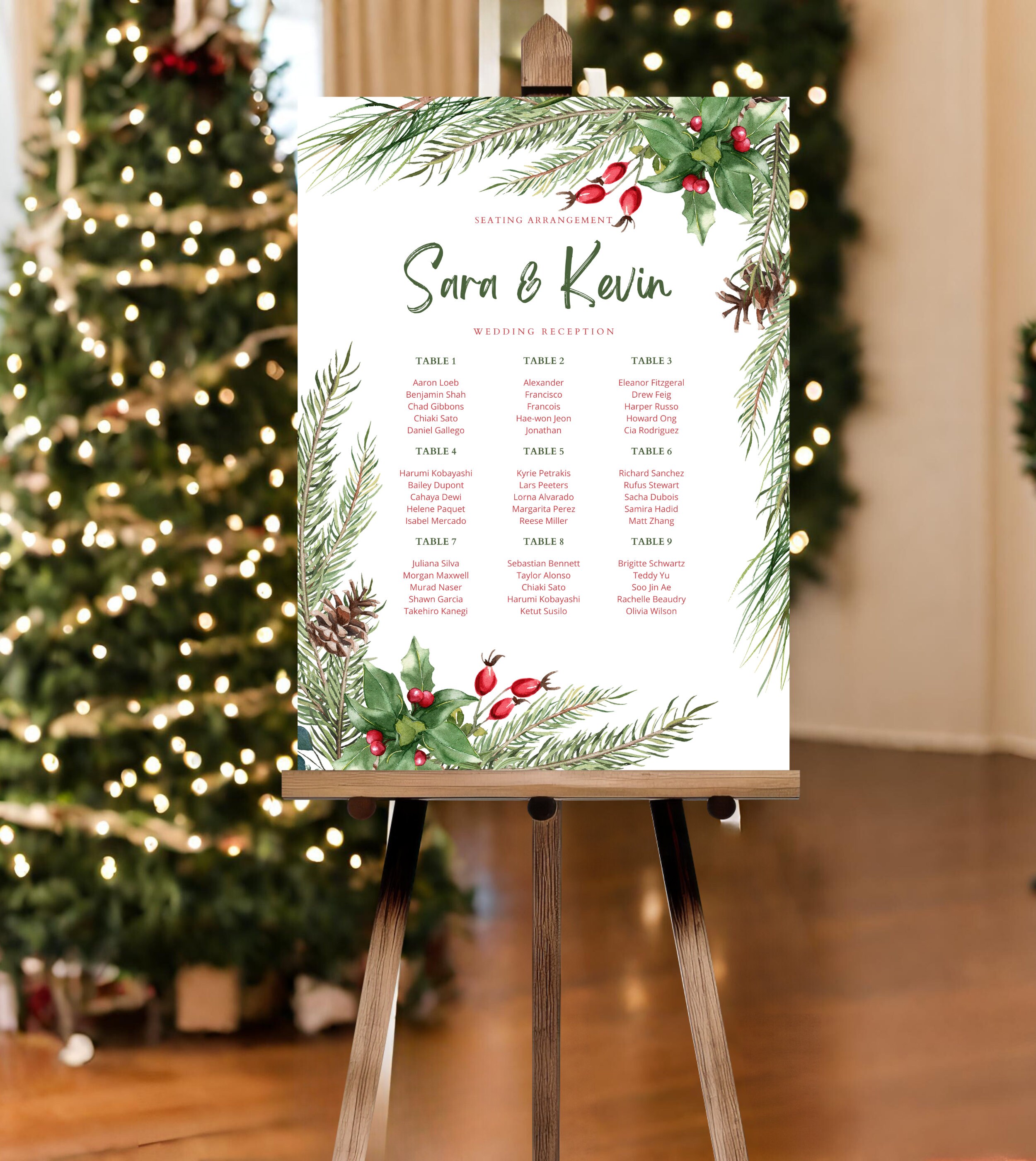 Christmas Wedding Seating Sign, Seating Chart Plan Poster, Holiday ...