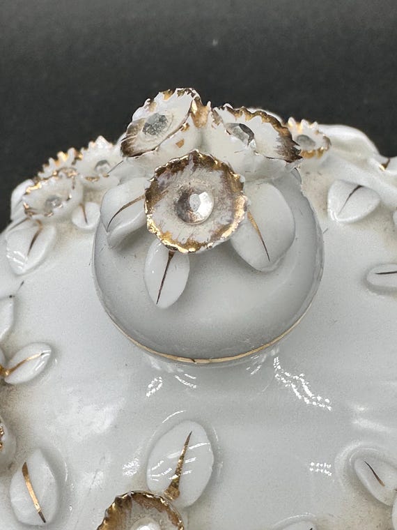 Vintage Lefton Fine China Lidded Vanity Jar Powder Di… - Gem
