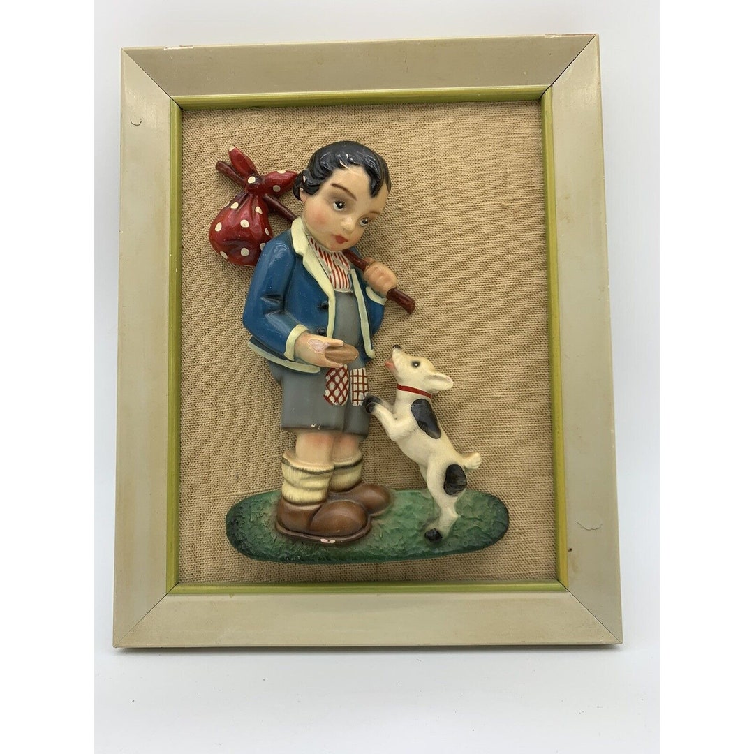 Vintage Art Deco Italian Framed Chalkware 352 Wall Art Little Boy 8x10 ...
