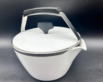 Vintage MCM Corning Ware Cookmates TK-2 White Tea Kettle W Wood Handle ...
