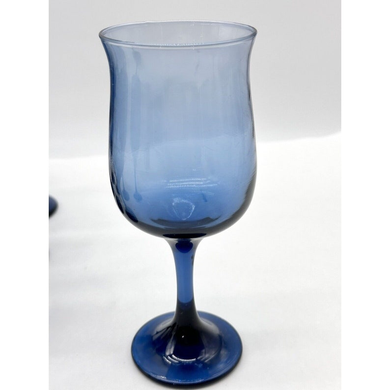 8 Vintage Libbey Connoisseur Apollo Blue Tulip Glass Wine Goblets 6.5in ...