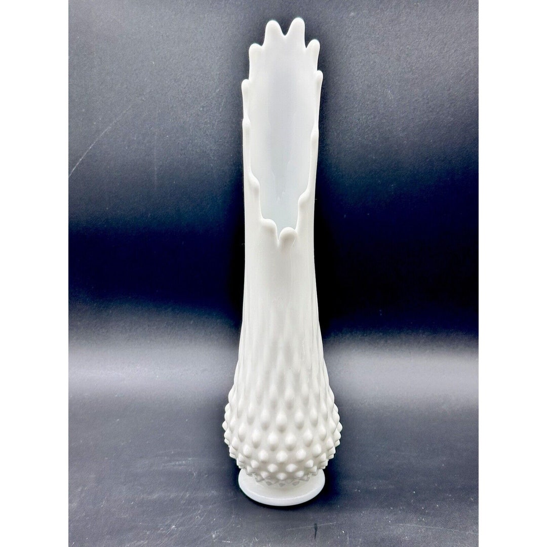 Vintage Fenton Art Glass White Milk Glass Hobnail 12 Finger Swung Vase ...