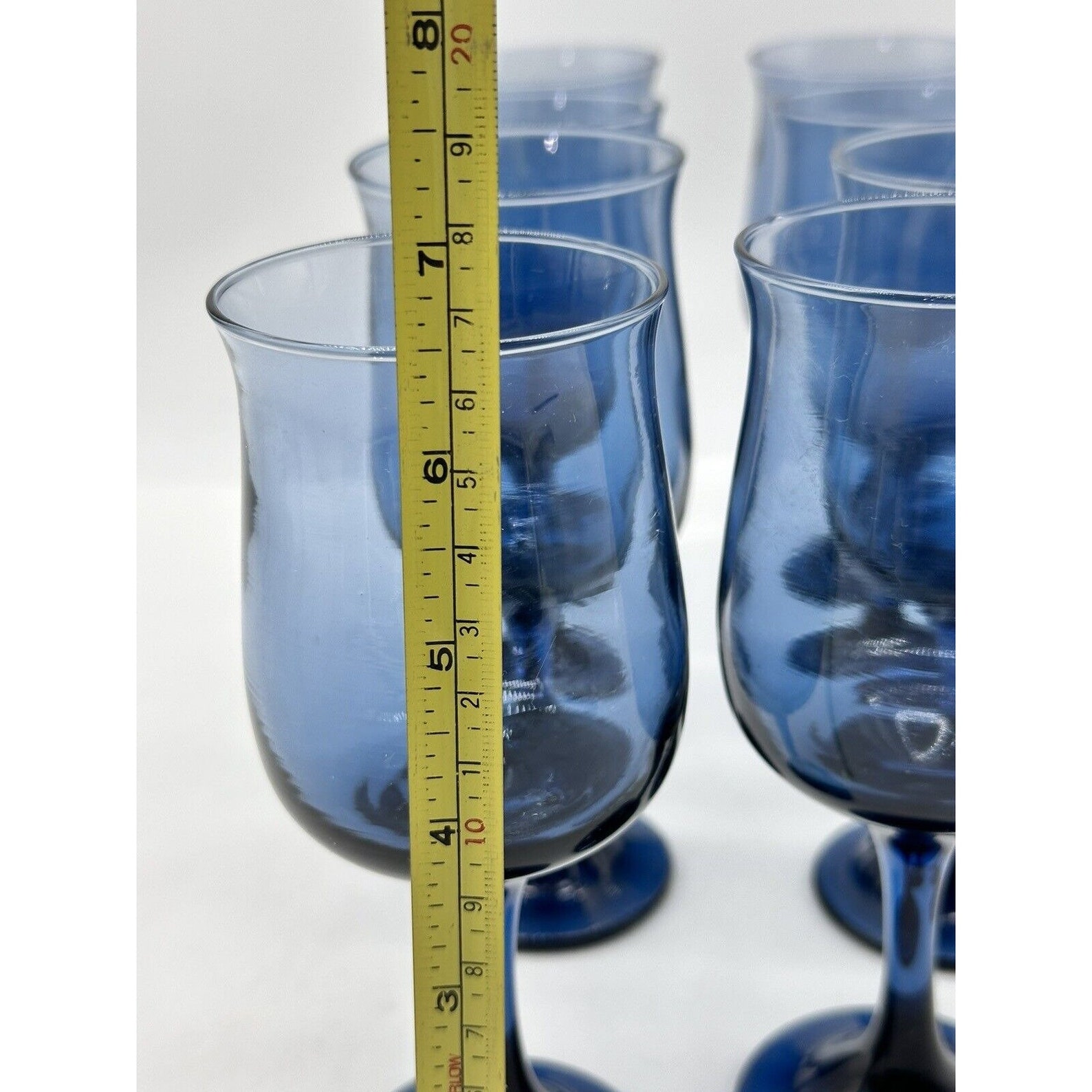 8 Vintage Libbey Connoisseur Apollo Blue Tulip Glass Wine Goblets 6.5in ...