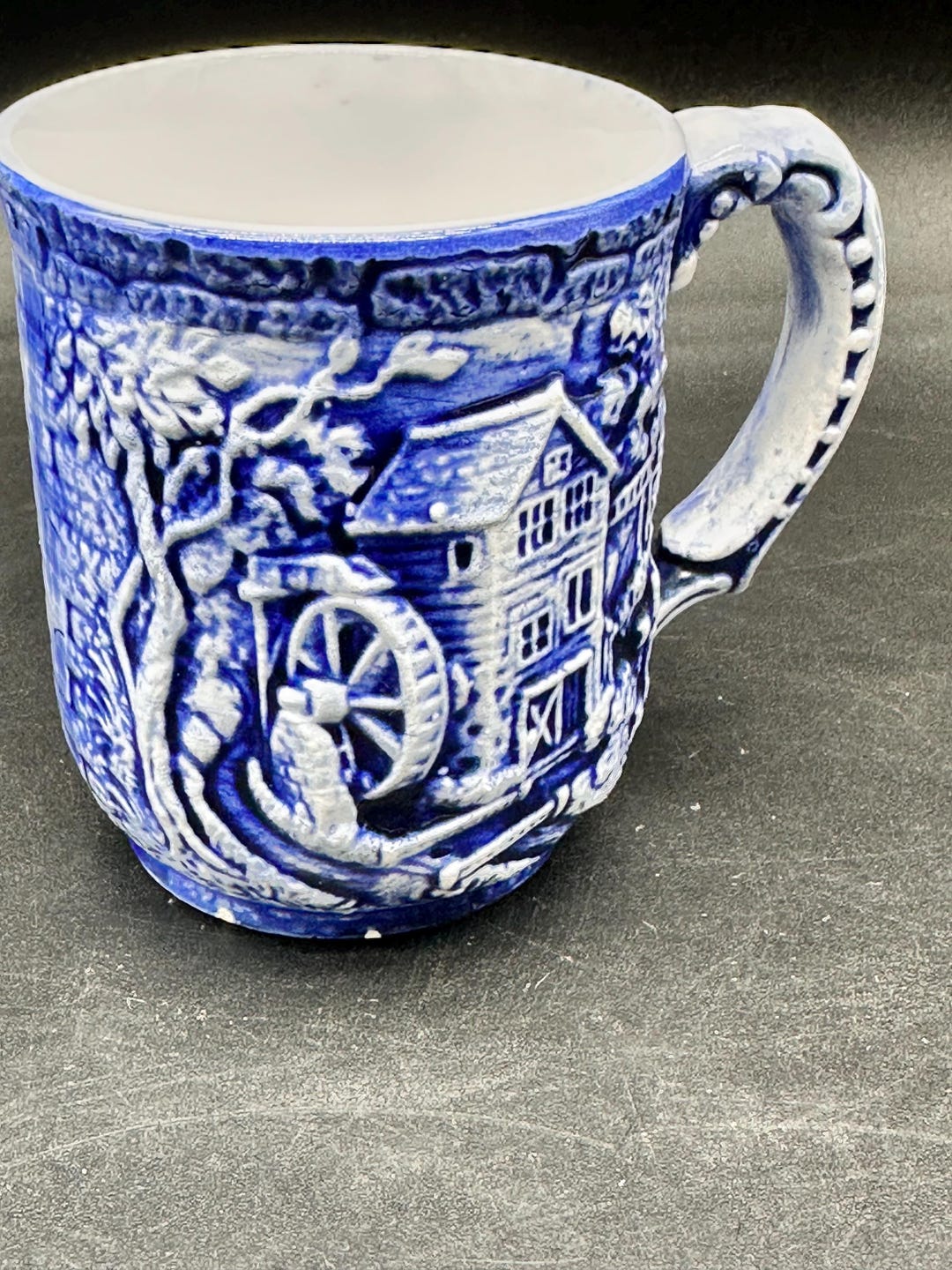 Vintage Lugenes Textured Blue White Coffee Cup Shabby Chic Japan READ ...